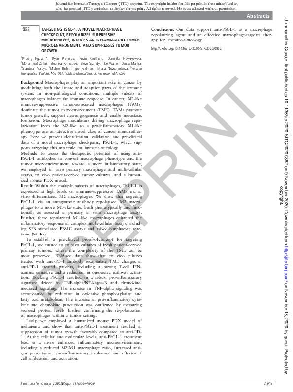 (PDF) 862 Targeting PSGL-1, a novel macrophage checkpoint, repolarizes suppressive macrophages ...