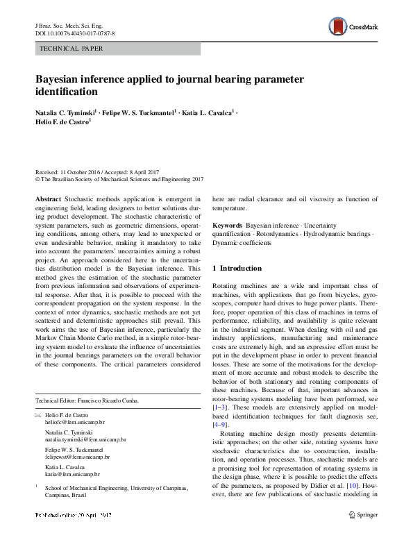 (PDF) Bayesian inference applied to journal bearing parameter identification