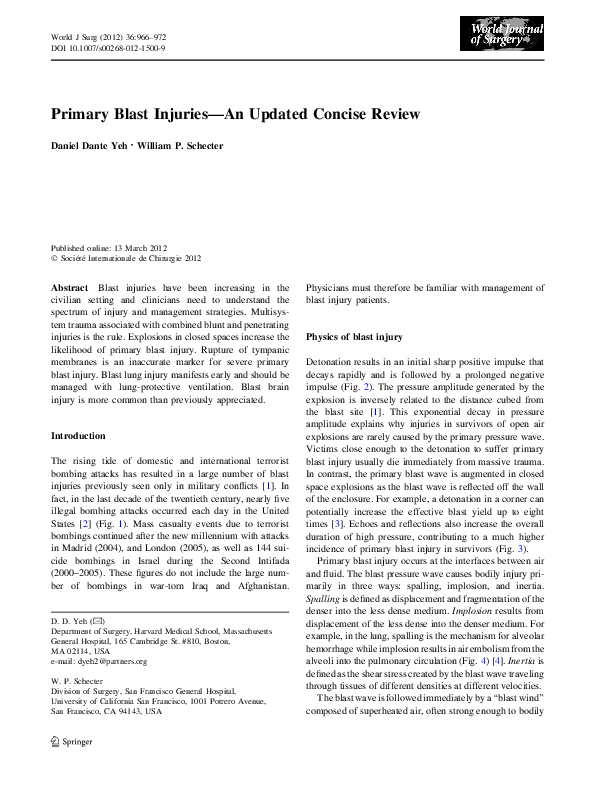 (PDF) Primary Blast Injuries—An Updated Concise Review