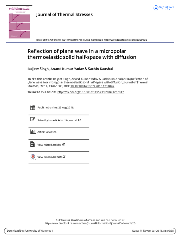 (PDF) Reflection of plane wave in a micropolar thermoelastic solid half-space with diffusion