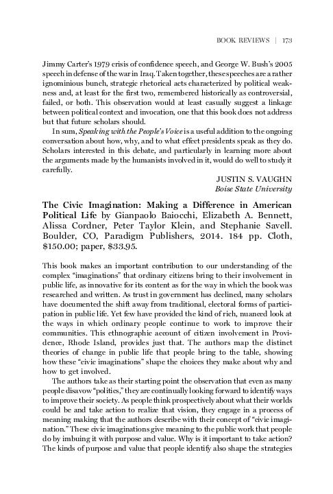 (PDF) The Civic Imagination: Making a Difference in American Political ...