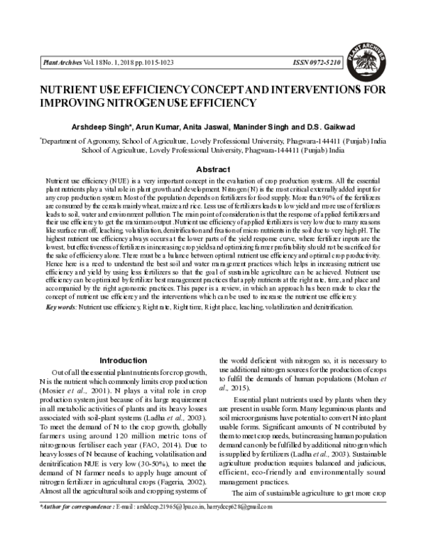 (PDF) Nutrient Use Efficiency Concept and Interventions for Improving ...