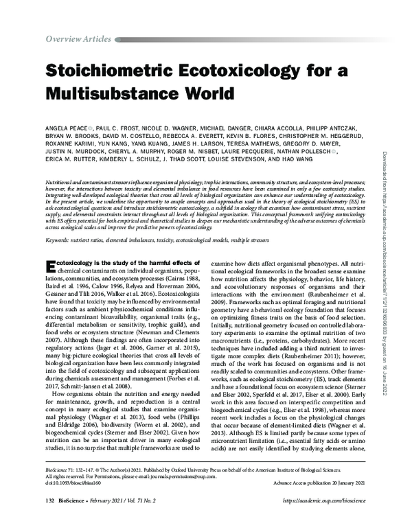 (PDF) Stoichiometric Ecotoxicology for a Multisubstance World