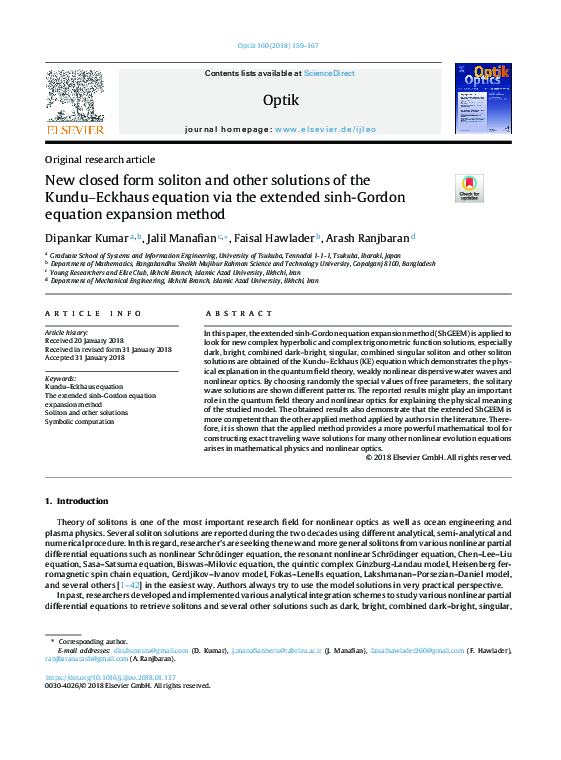 (PDF) New closed form soliton and other solutions of the Kundu–Eckhaus ...