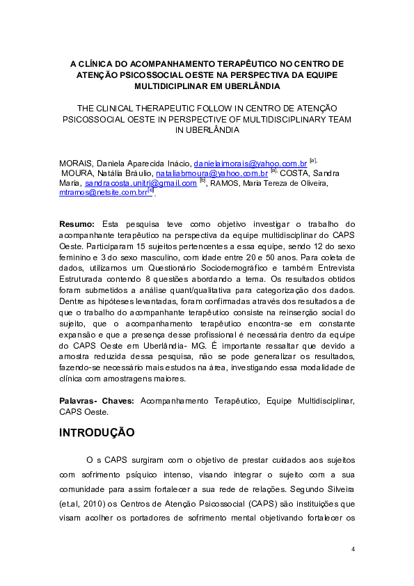 Pdf A Clínica Do Acompanhamento Terapêutico No Centro De Atenção
