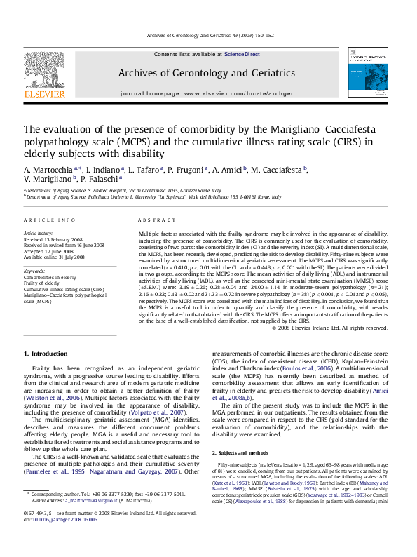 (PDF) The evaluation of the presence of comorbidity by the Marigliano ...