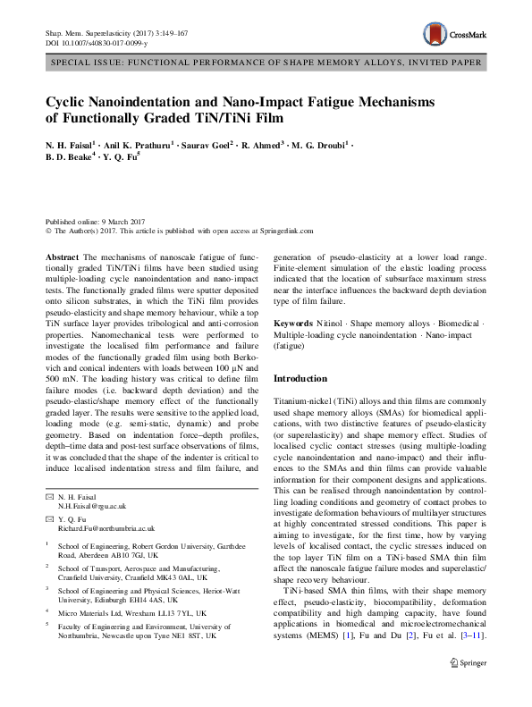 (PDF) Cyclic Nanoindentation and Nano-Impact Fatigue Mechanisms of ...