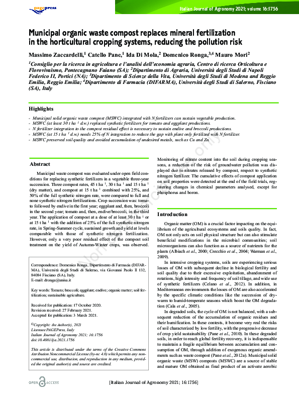 (PDF) Municipal organic waste compost replaces mineral fertilization in ...