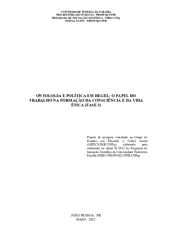 (PDF) ONTOLOGIA E POLÍTICA EM HEGEL: O PAPEL DO TRABALHO NA FORMAÇÃO DA ...