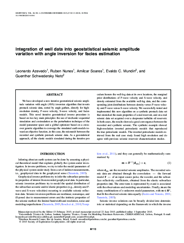 (PDF) Integration of well data into geostatistical seismic amplitude variation with angle ...