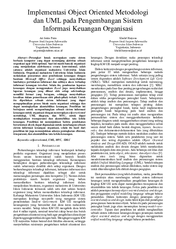 (PDF) Implementasi Object Oriented Metodologi dan UML pada Pengembangan Sistem Informasi ...