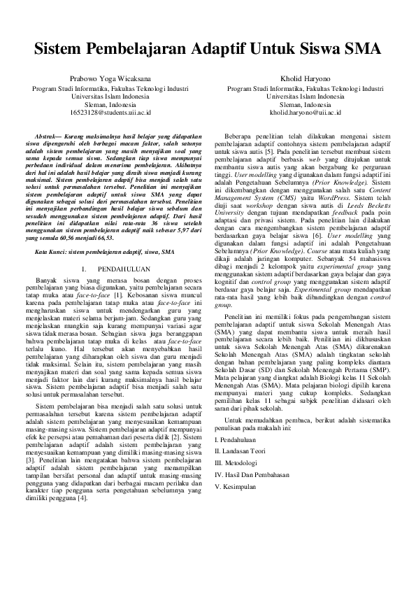(PDF) Sistem Pembelajaran Adaptif Untuk Siswa SMA