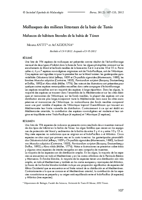(PDF) Mollusques des milieux littoraux de la baie de Tunis