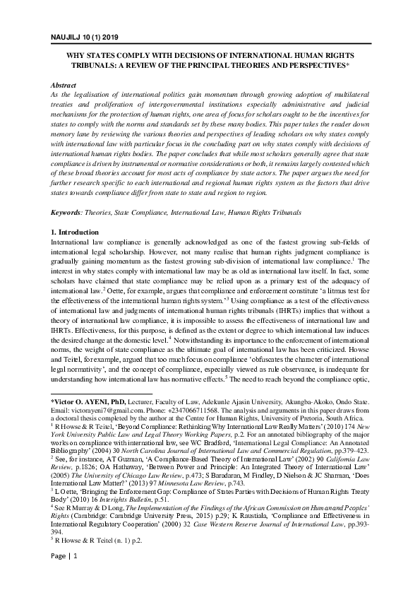 (PDF) Why states comply with decisions of international human rights ...