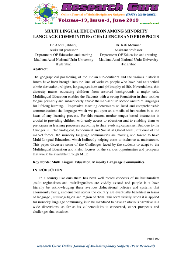 (PDF) Multilingual Education