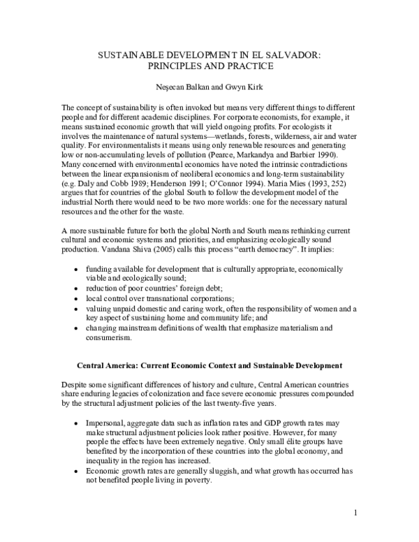 (PDF) 1 Sustainable Development in El Salvador: Principles and Practice