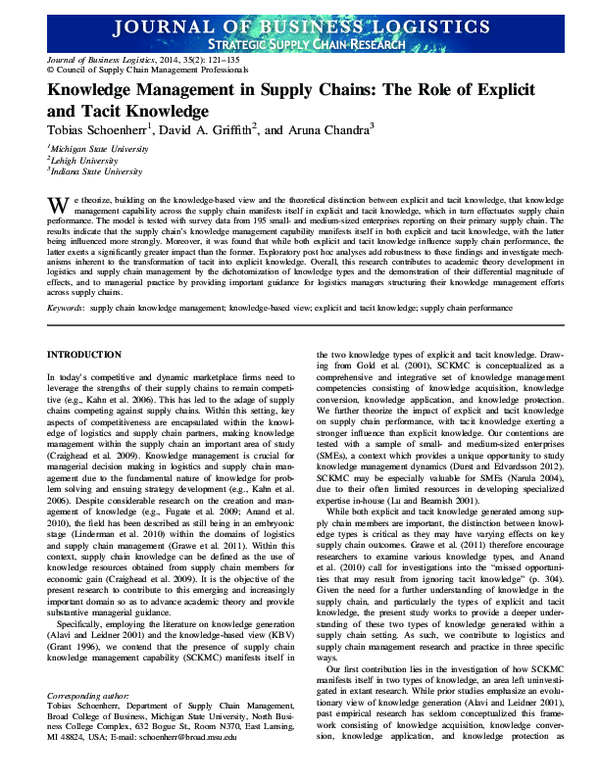 (PDF) Knowledge Management in Supply Chains: The Role of Explicit and ...