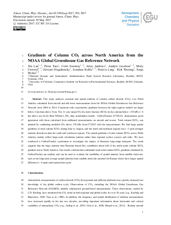 (PDF) Gradients of Column CO 2 across North America from the NOAA ...