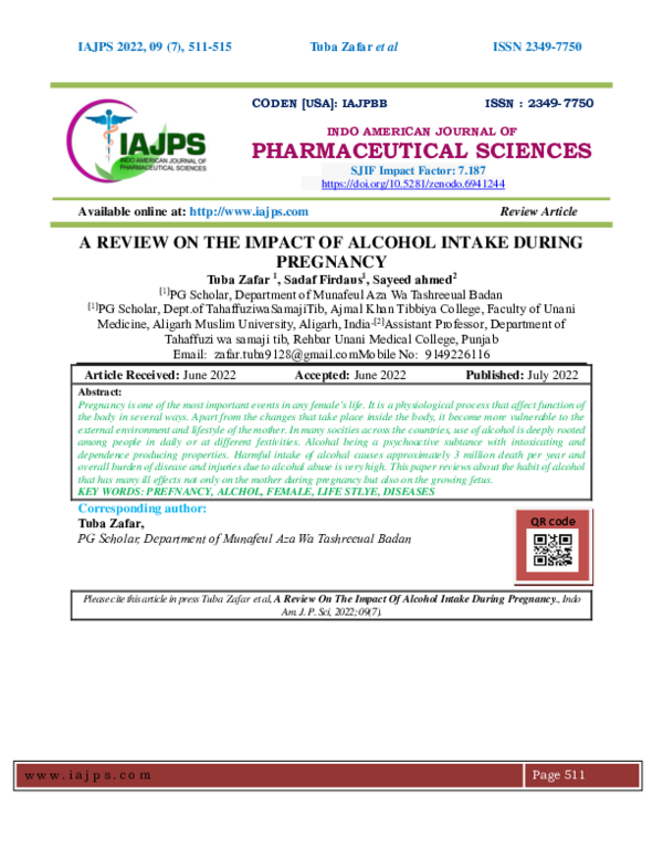 Pdf A Review On The Impact Of Alcohol Intake During Pregnancy