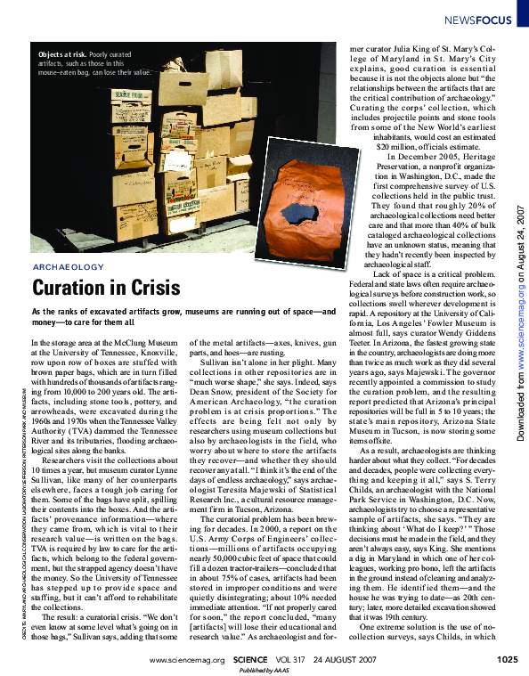(PDF) ARCHAEOLOGY: Curation in Crisis
