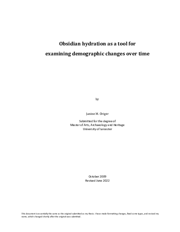 (PDF) Obsidian hydration as a tool for examining demographic changes ...