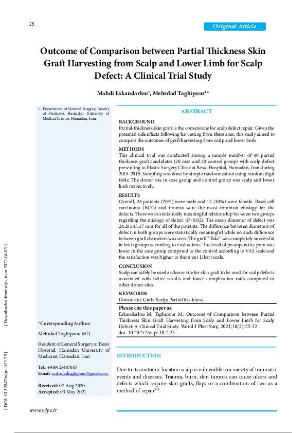 (PDF) Outcome of Comparison between Partial Thickness Skin Graft ...