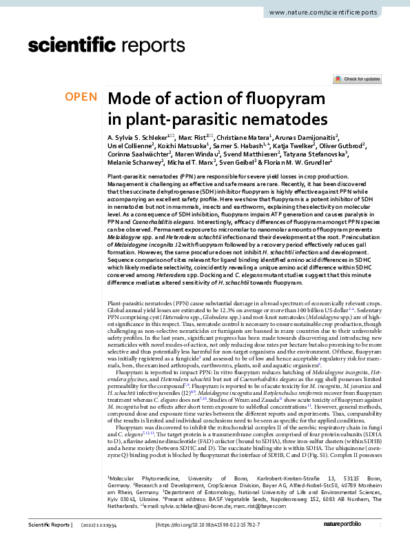 (PDF) Mode of action of fluopyram in plant-parasitic nematodes