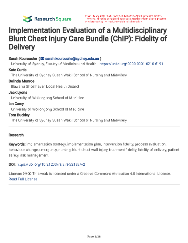 (PDF) Implementation Evaluation of a Multidisciplinary Blunt Chest ...