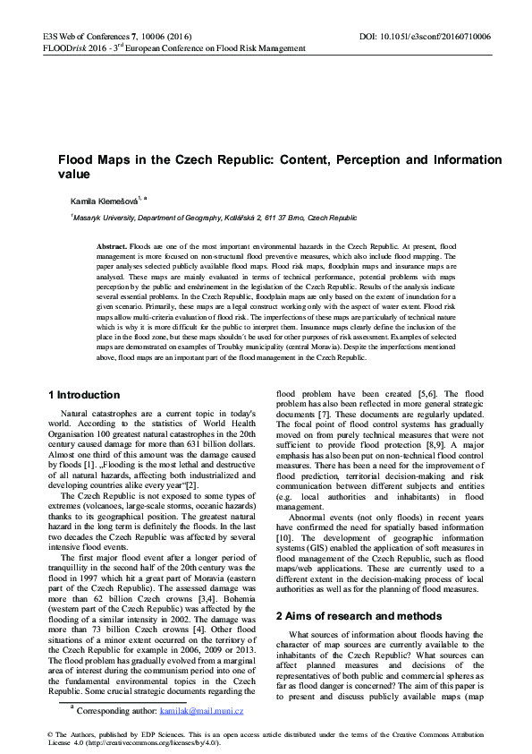 (PDF) Flood Maps in the Czech Republic: Content, Perception and ...