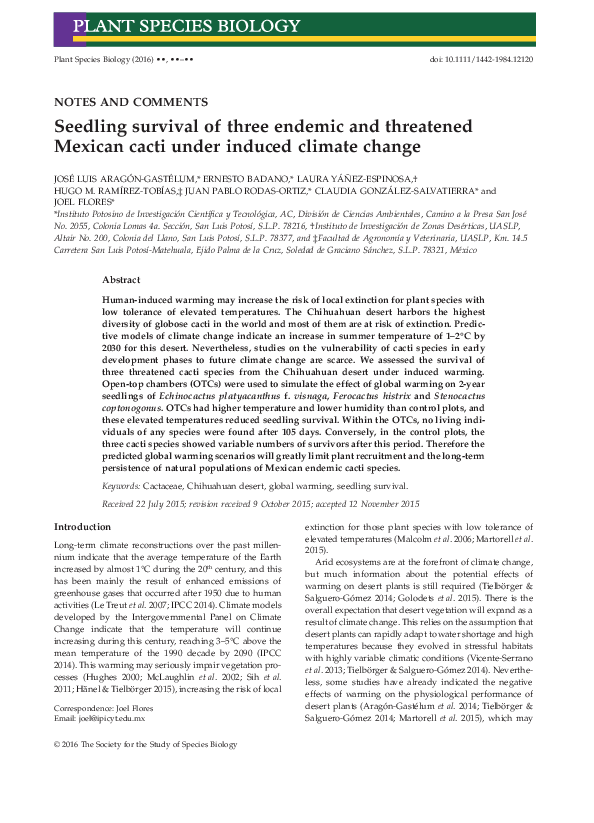 (PDF) Seedling survival of three endemic and threatened Mexican cacti ...