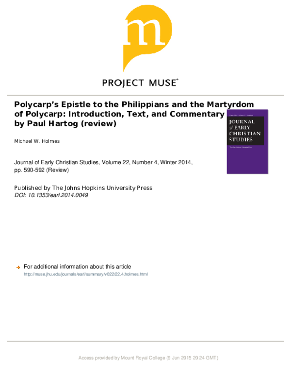 (PDF) Polycarp’s Epistle to the Philippians and the Martyrdom of ...
