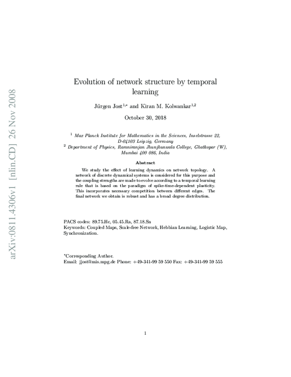 (PDF) Evolution of network structure by temporal learning
