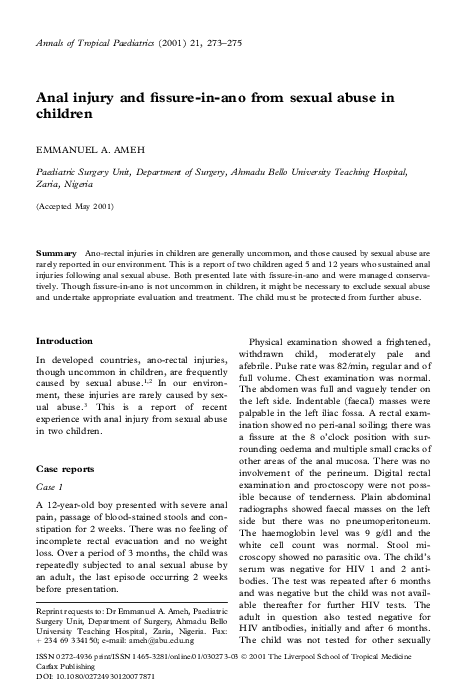 (PDF) Anal injury and fissure-in-ano from sexual abuse in children