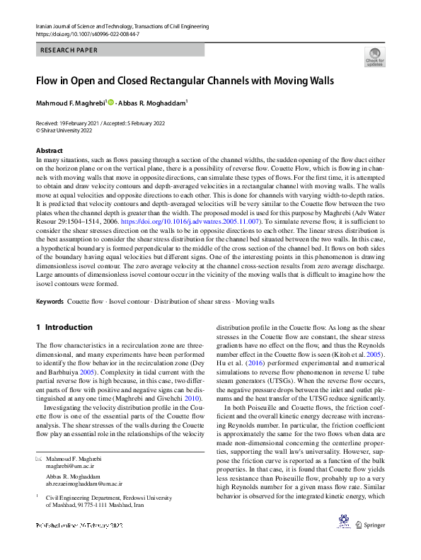 (PDF) Flow in Open and Closed Rectangular Channels with Moving Walls