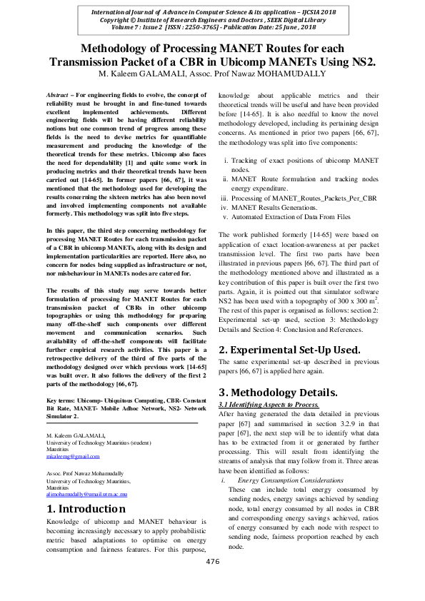 (PDF) Methodology of Processing MANET Routes for each Transmission ...