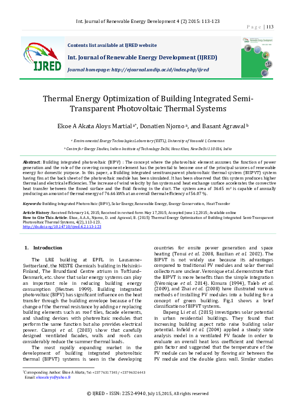 (PDF) Thermal Energy Optimization of Building Integrated Semi ...