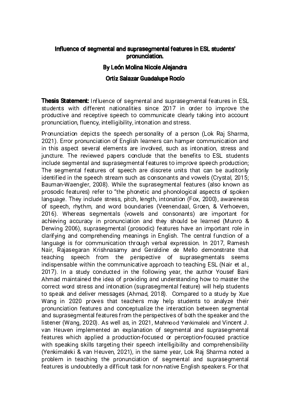 (PDF) Influence of segmental and suprasegmental features in ESL ...