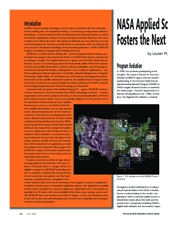 (PDF) NASA Applied Sciences' DEVELOP Program Fosters the Next ...