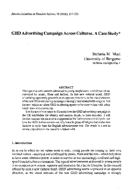 (PDF) GHD advertising campaign across cultures. A case study