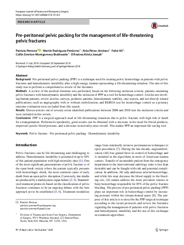 (PDF) Pre-peritoneal pelvic packing for the management of life ...