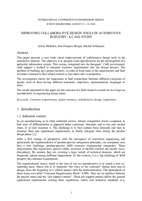 (PDF) Improving collaborative design tools in automotive industry: a case study