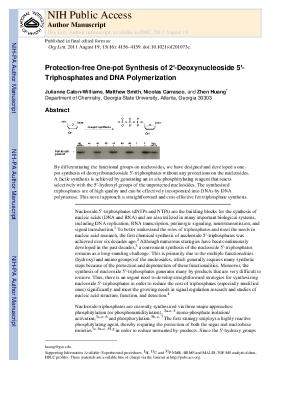(PDF) One-Pot Synthesis of 2'-Deoxynucleoside Triphosphates