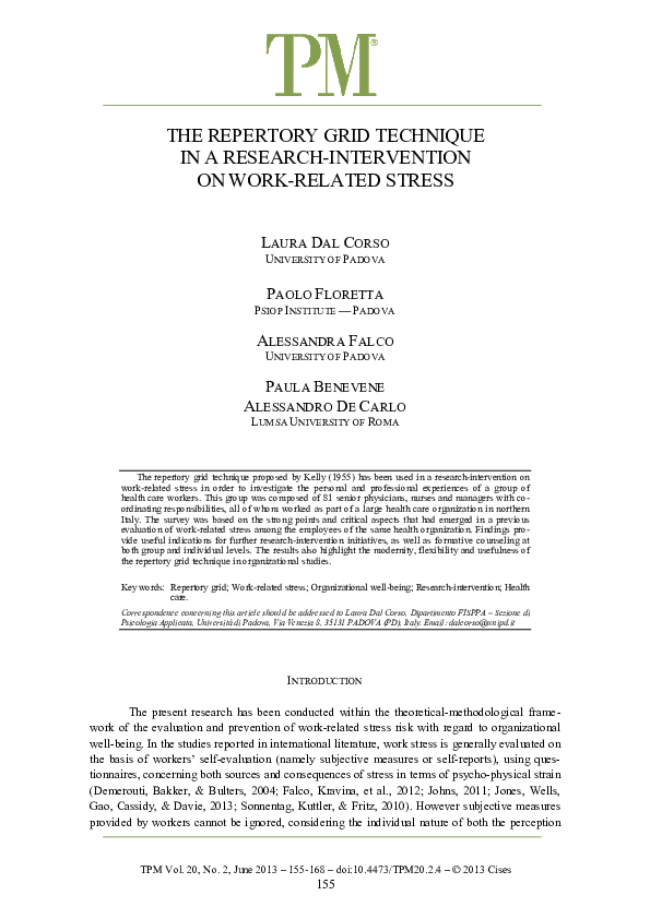(PDF) The Repertory Grid Technique in a Research Intervention on Work ...