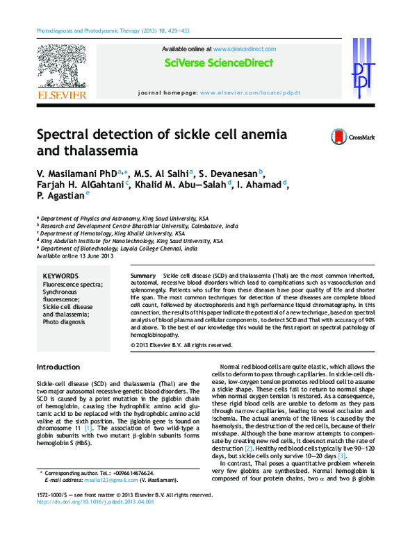 (PDF) Spectral detection of sickle cell anemia and thalassemia