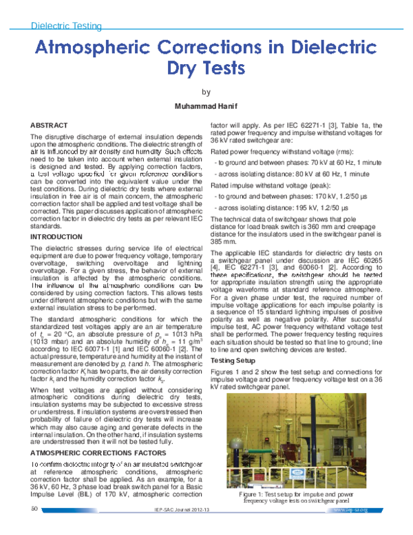 (PDF) Atmospheric Correction Dielectric Dry Test