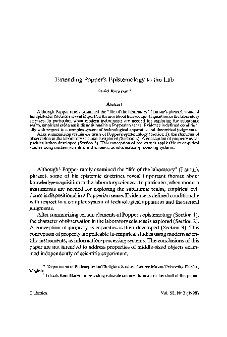 (PDF) Extending Popper's Epistemology to the Lab