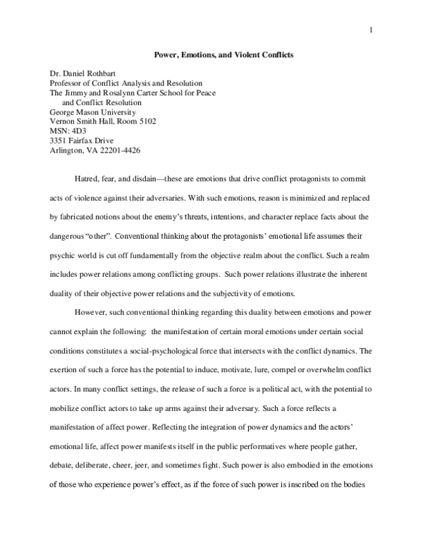 (PDF) Power, Emotions, and Violent Conflicts