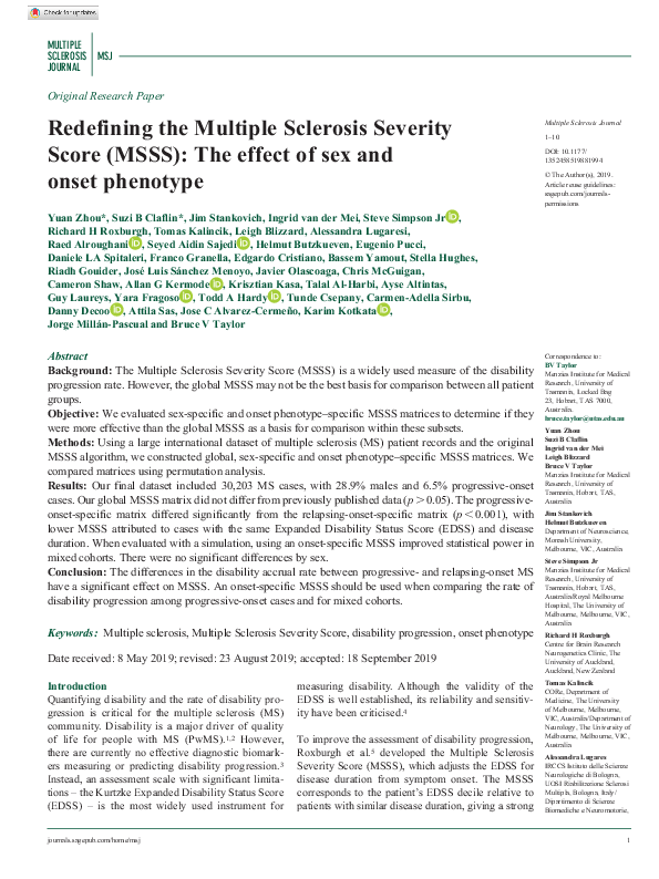 (PDF) Redefining the Multiple Sclerosis Severity Score (MSSS): The ...