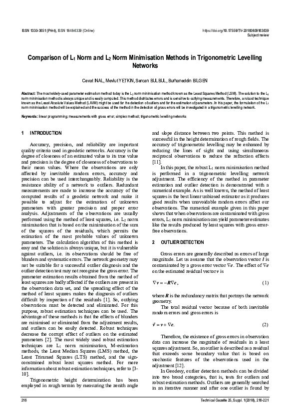 Pdf Comparison Of L1 Norm And L2 Norm Minimisation Methods In Trigonometric Levelling Networks