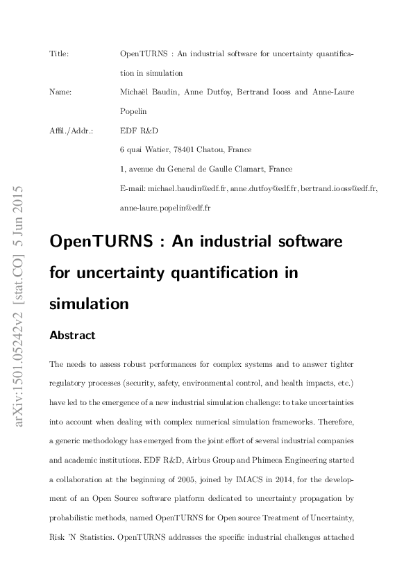 (PDF) OpenTURNS: An Industrial Software for Uncertainty Quantification in Simulation